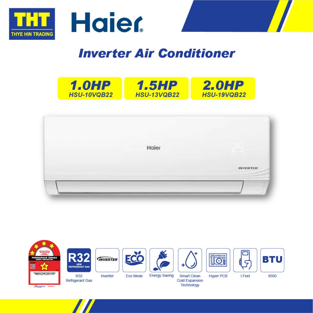 Haier 1.0HP / 1.5HP / 2.0HP R32 Inverter Air Conditioner HSU-10VQB / HSU-13VQB /HSU-19VQB ...