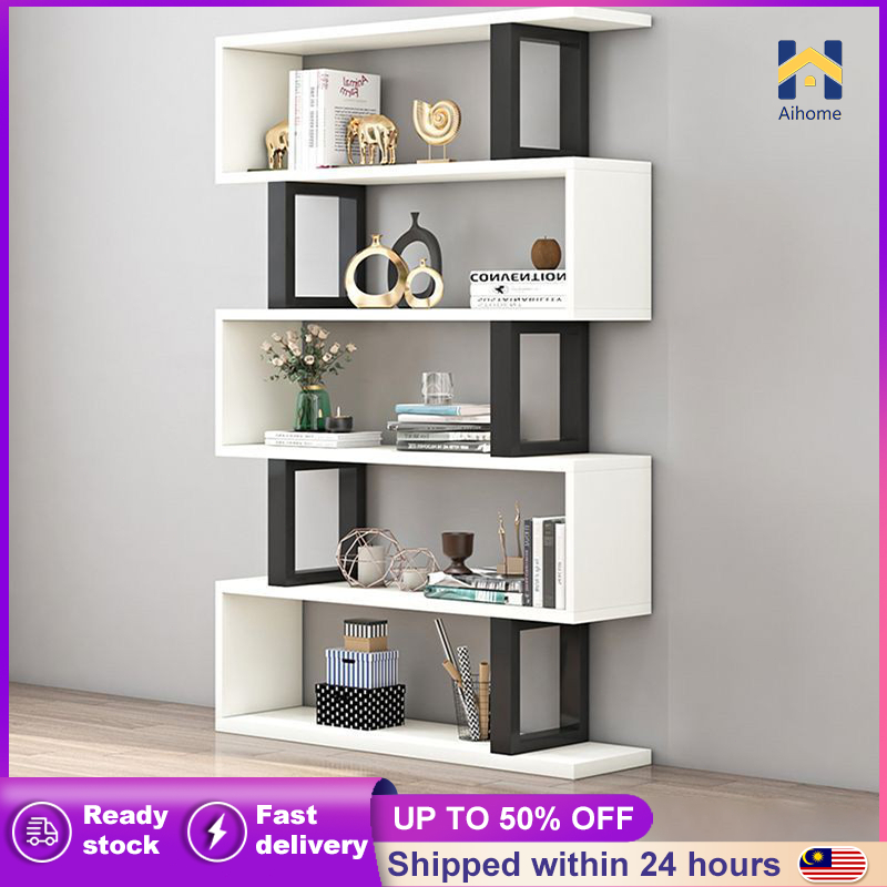 Rak Buku Rack Shelf 6/5 Tier File Snack Rack Display Storage Bookshelf ...