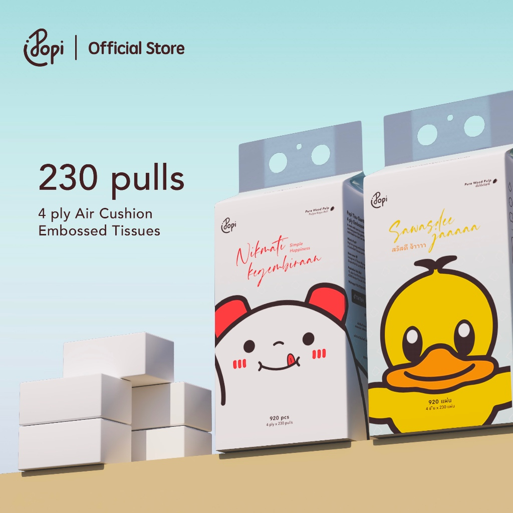 Popi 4 Ply Embossed Tissues 4D Emboss Air Cushion Technology 6 Packs ...