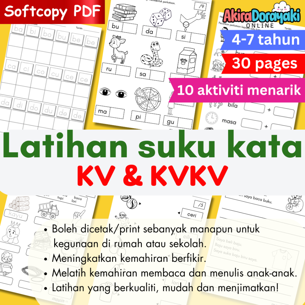07 PDF [softcopy] Latih Tubi Latihan Suku Kata KV & KVKV Lembaran Kerja Bahasa Melayu - print ...
