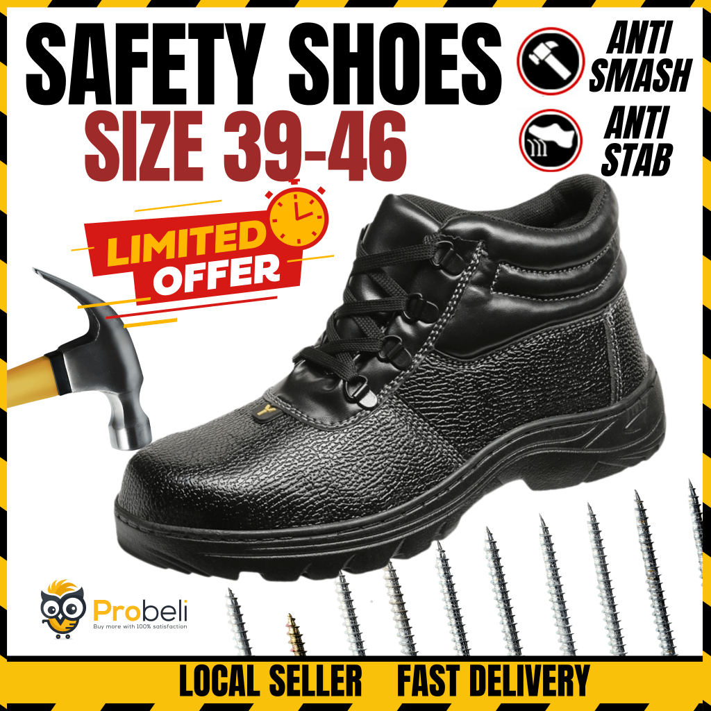 PROBELI Mens Safety Shoes Safety Boots Kasut Safety Hitam Sefty Safty Kasut Kerja Keselamatan ...