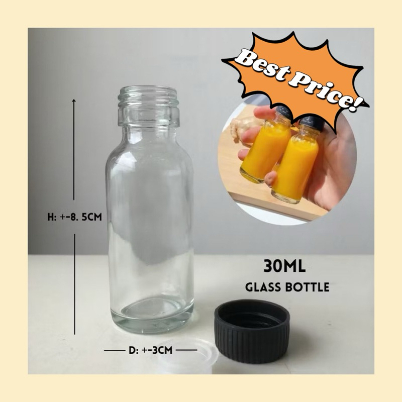 30ml Wellness Booster Storage Bottle/ Botol Kaca Viral 30ml/ Clear ...