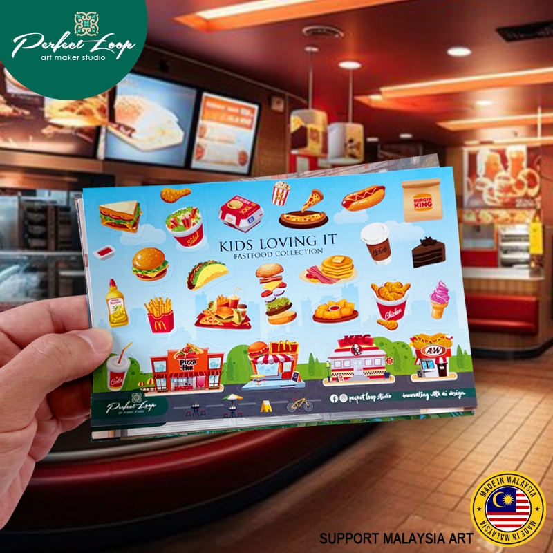 Sticker Design Kids Loving It Fast Food Collection Burger Waterproof ...