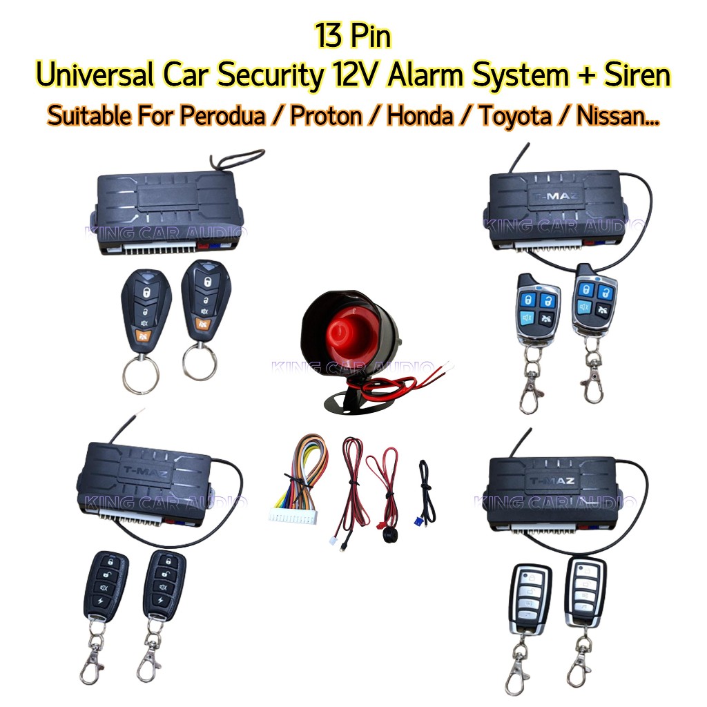 Universal 13 Pin Car Security 12V Alarm System + Siren Set Suitable for ...