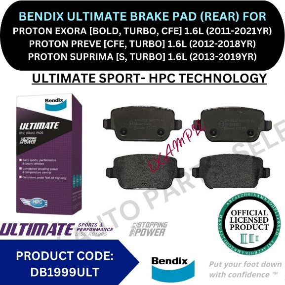 BENDIX ULTIMATE DISC BRAKE PAD (REAR) FOR PROTON EXORA [BOLD, TURBO ...