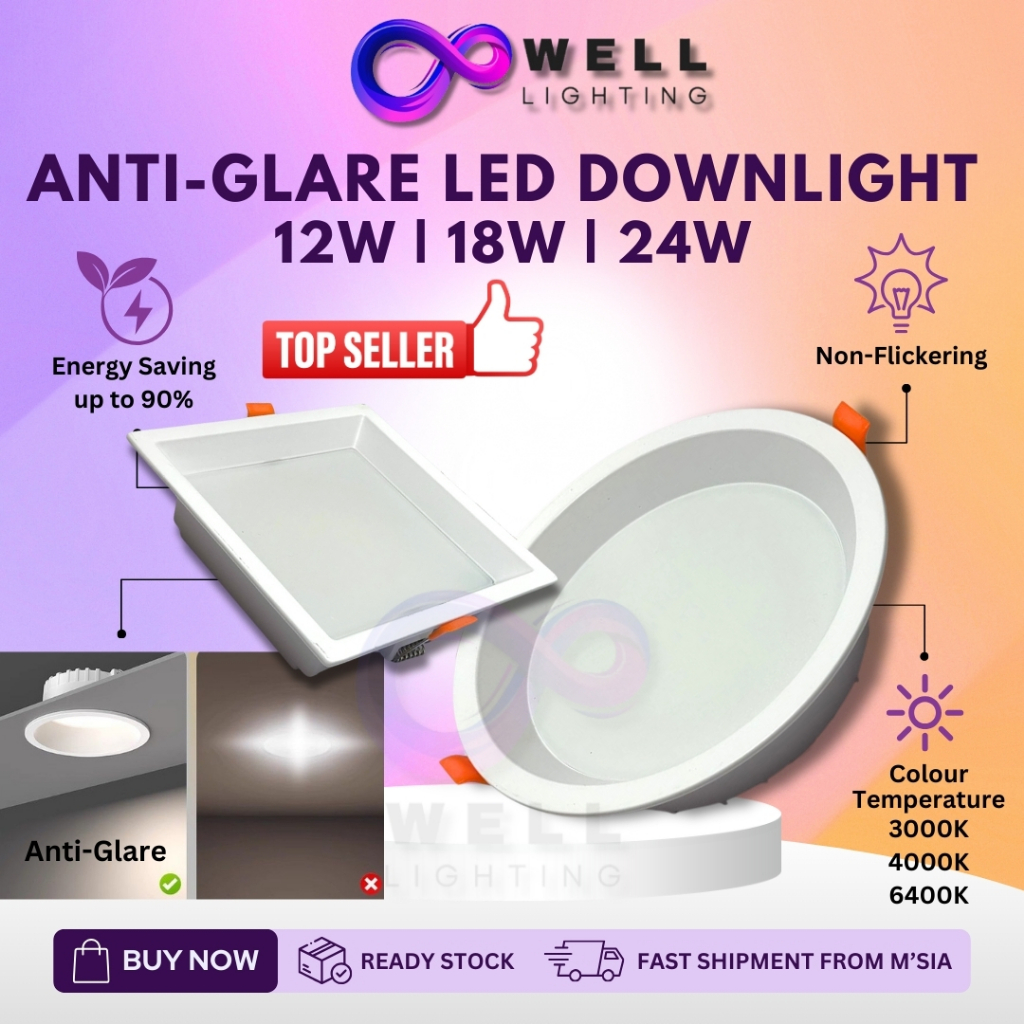 AntiGlare LED Recessed Downlight 12W 18W 24W Lampu Siling Rumah Round ...