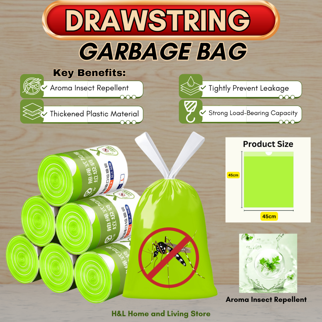 100pcs Automatic Closing Garbage DRAWSTRING Cleaning Trash Bags Dustbin ...