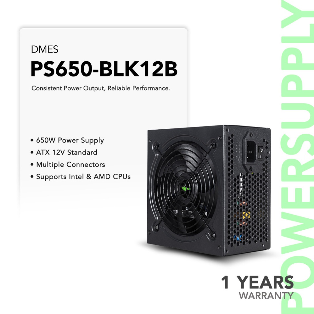 Dmes PS650-BLK12B ATX Power Supply 650W Basic PSU Dual 12V Rail SATA ...