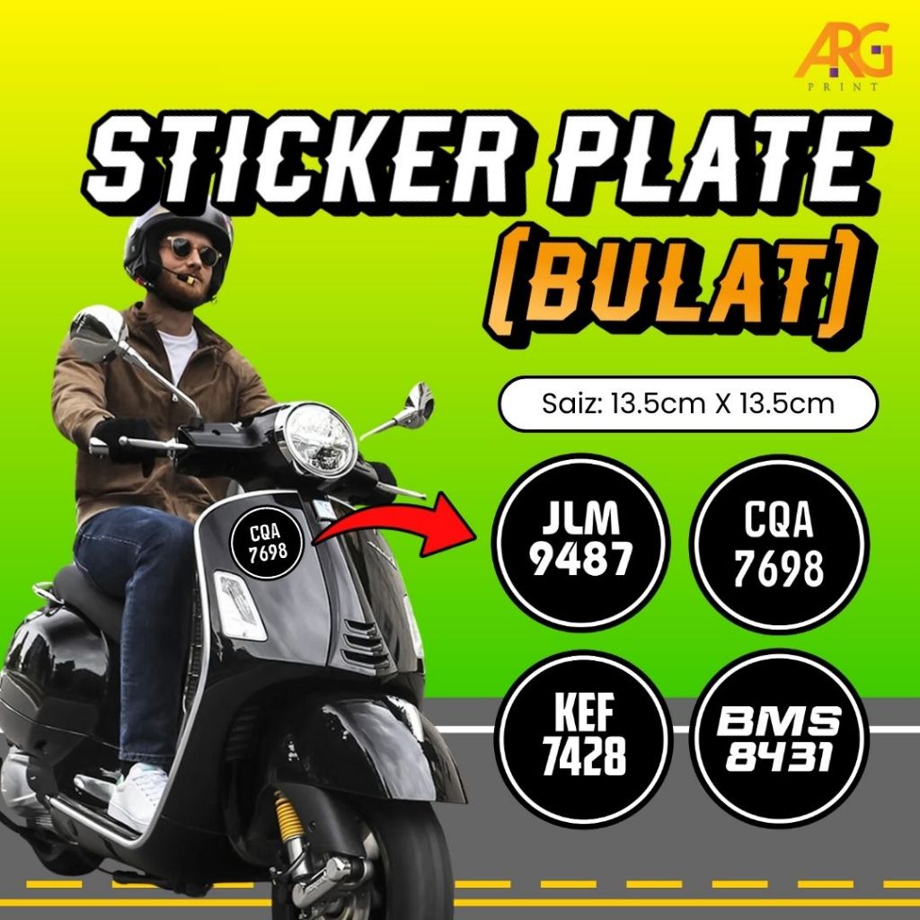 Sticker Vinyl Plate Nombor Motor Bulat Vespa Hitam Putih Two Layer ...