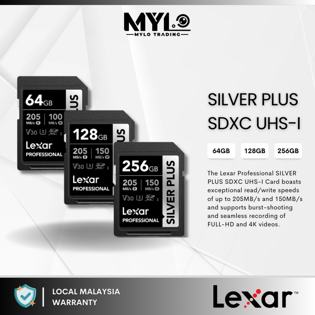 Lexar Professional SILVER PLUS UHS-I SDXC Memory Card Up to 205MB/s 64GB | 128GB | 256GB ...