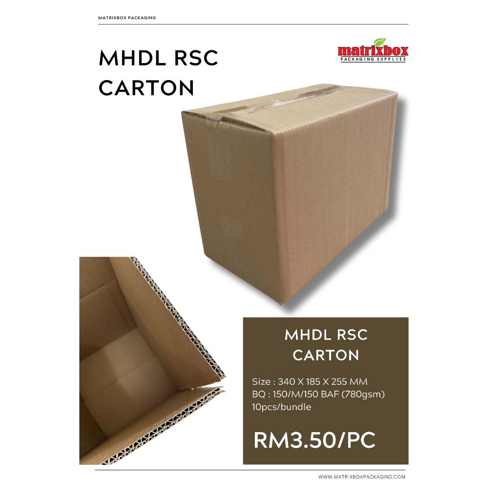 MHDL Rsc Carton 340 x 185 x 255 MM Double Layer BAflute 10pcs/pack ...