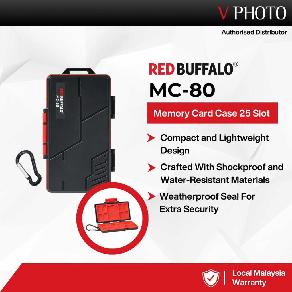 RED BUFFALO MC-80 25 SLOT MEMORY SD CARD CASE DURABLE LIGHTWEIGHT ABS ...