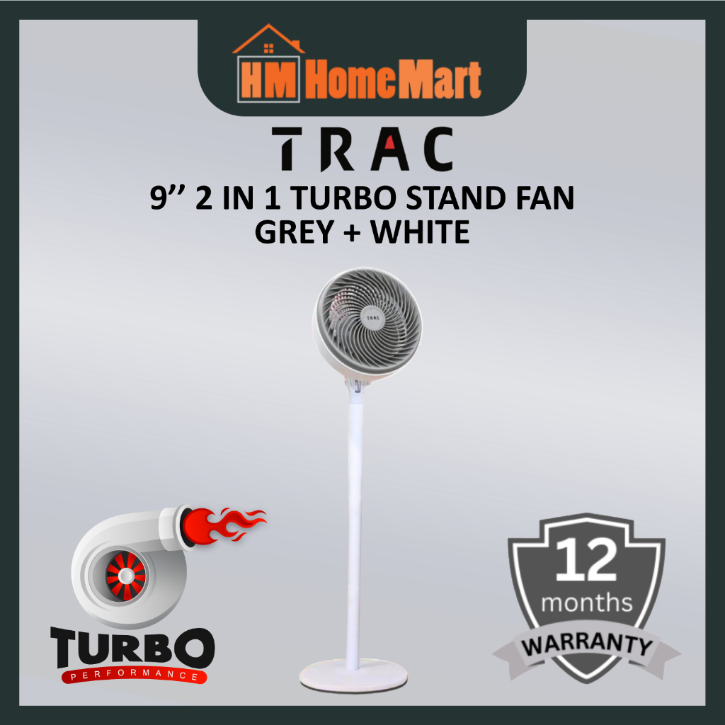 TRAC 2 in 1 Turbo Stand Fan Grey + White | Shopee Malaysia