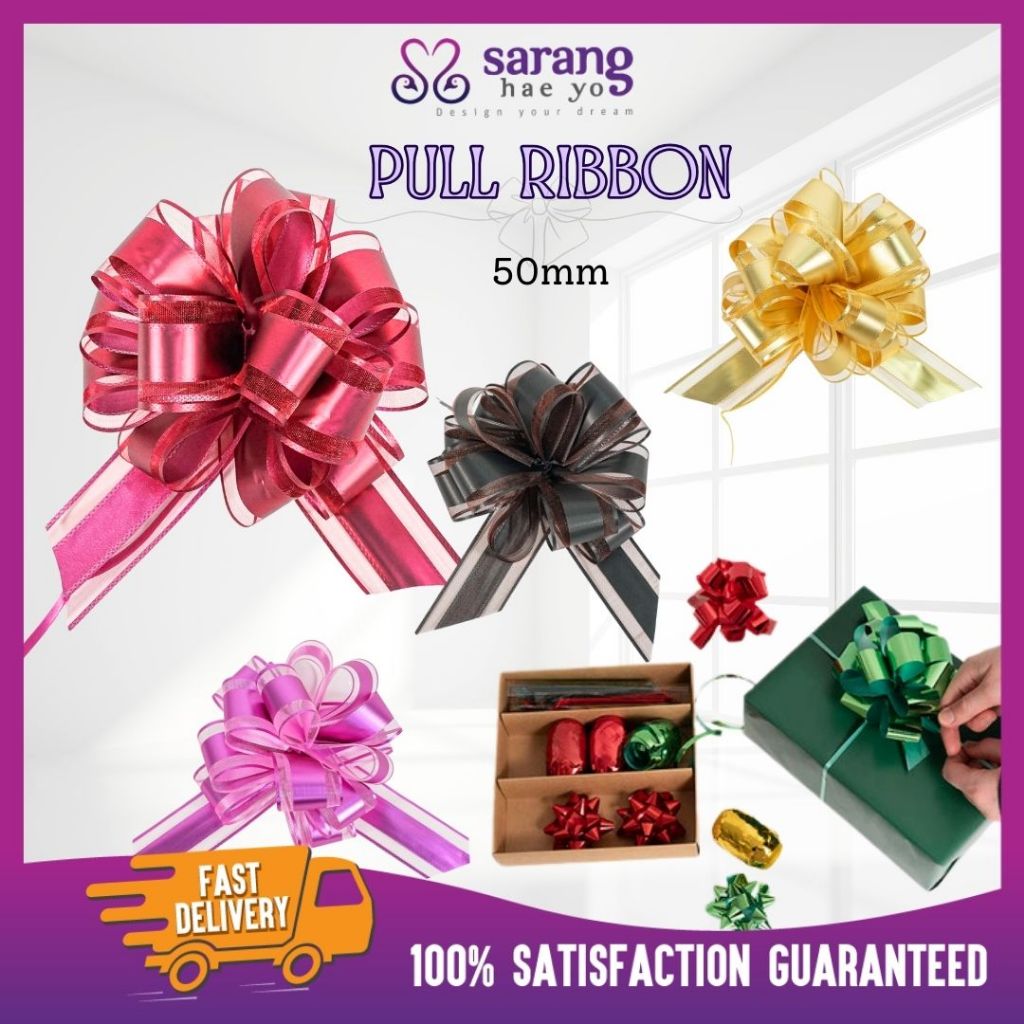 Pull Ribbon Large Bow 50MM 5CM Reben Tarik DIY Bow Hantaran Hiasan ...