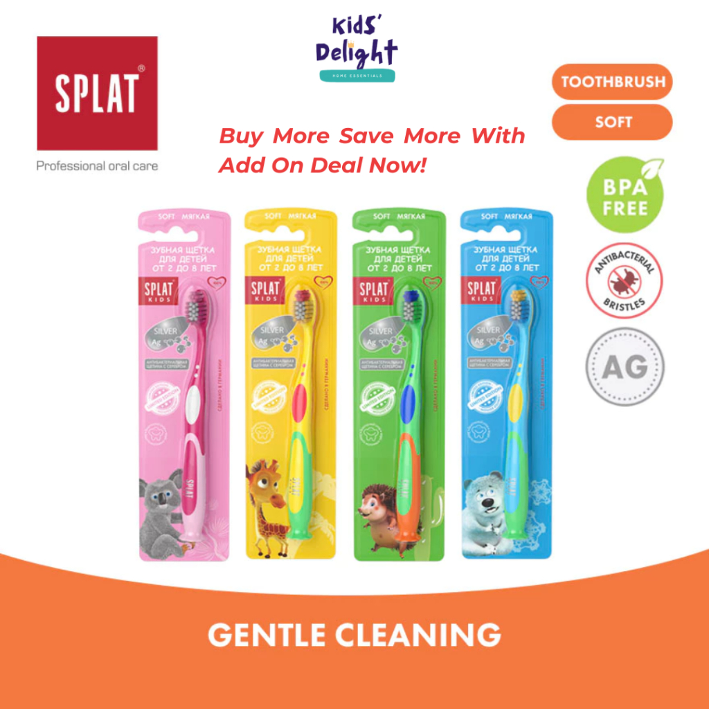 SPLAT KIDS Toothbrush (Soft) 2-8 Years Old BPA Free/ Antibacterial ...