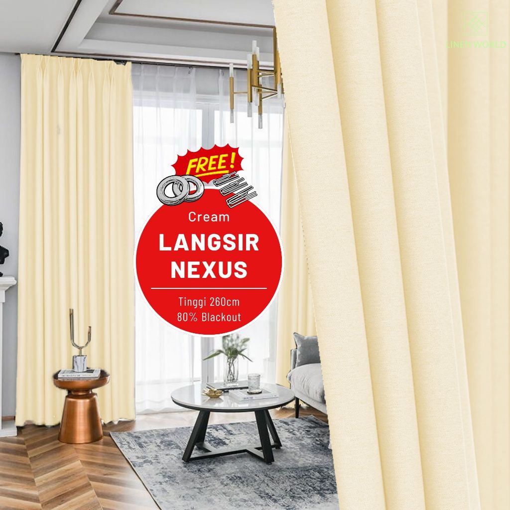 NEXUS Langsir Hotel 80% Balckout Warna Cream Anti Cakar Tahan Lasak ...