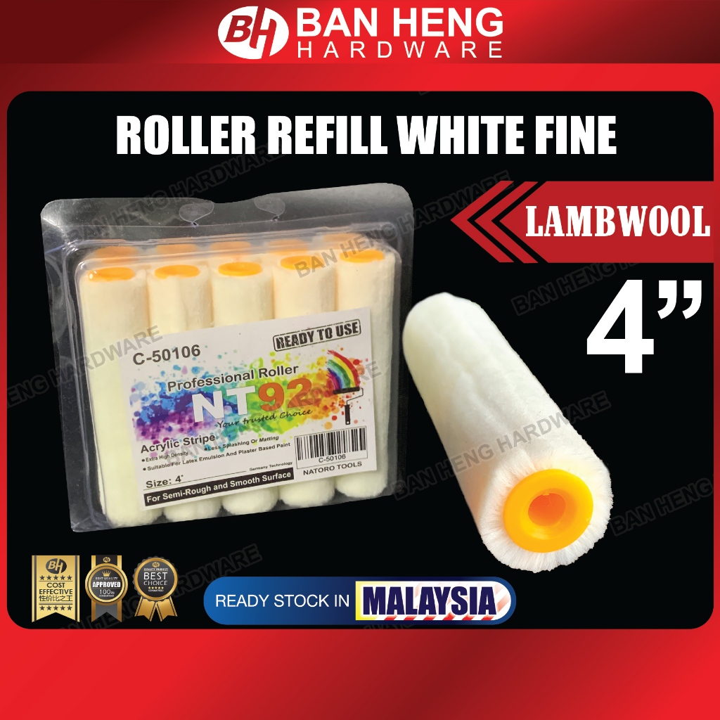4'' ROLLER REFILL WHITE FINE LAMBWOOL / ROLLER REFILL SOLVENT BASE (1 ...