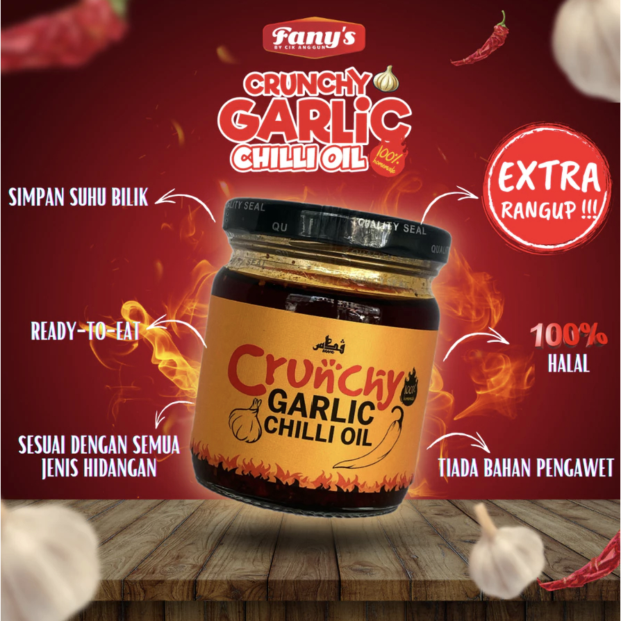 CRUNCHY GARLIC CHILI OIL 100% HALAL KELUARAN MUSLIM SAMBAL CHILI OIL ...