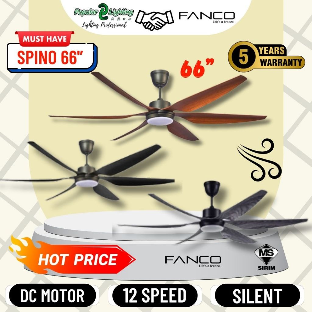 FANCO SPINO F656/F666 DC Motor 12 Speeds Ceiling Fan 56/66 inch/kipas ...