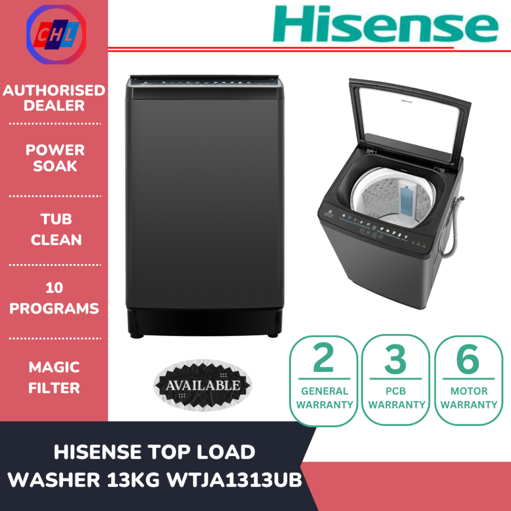 HISENSE [NEW ARRIVALS] TOP LOAD WASHING MACHINE 13KG WTJA1313UB ...