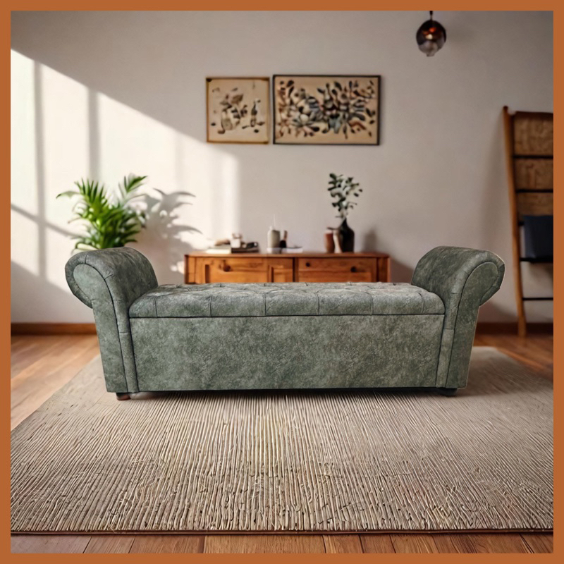 CHESTERFIELD STORAGE BENCH OTTOMAN WITH ROLLED ARM | Shopee Malaysia