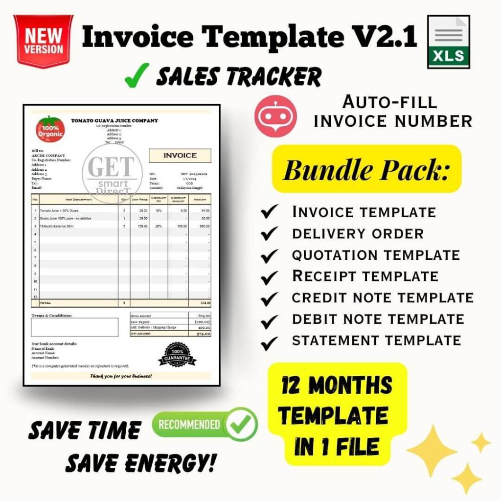 Auto Calculation Invoice Template Bundle: CN, DN, QUO, REC, SOA, Sales ...
