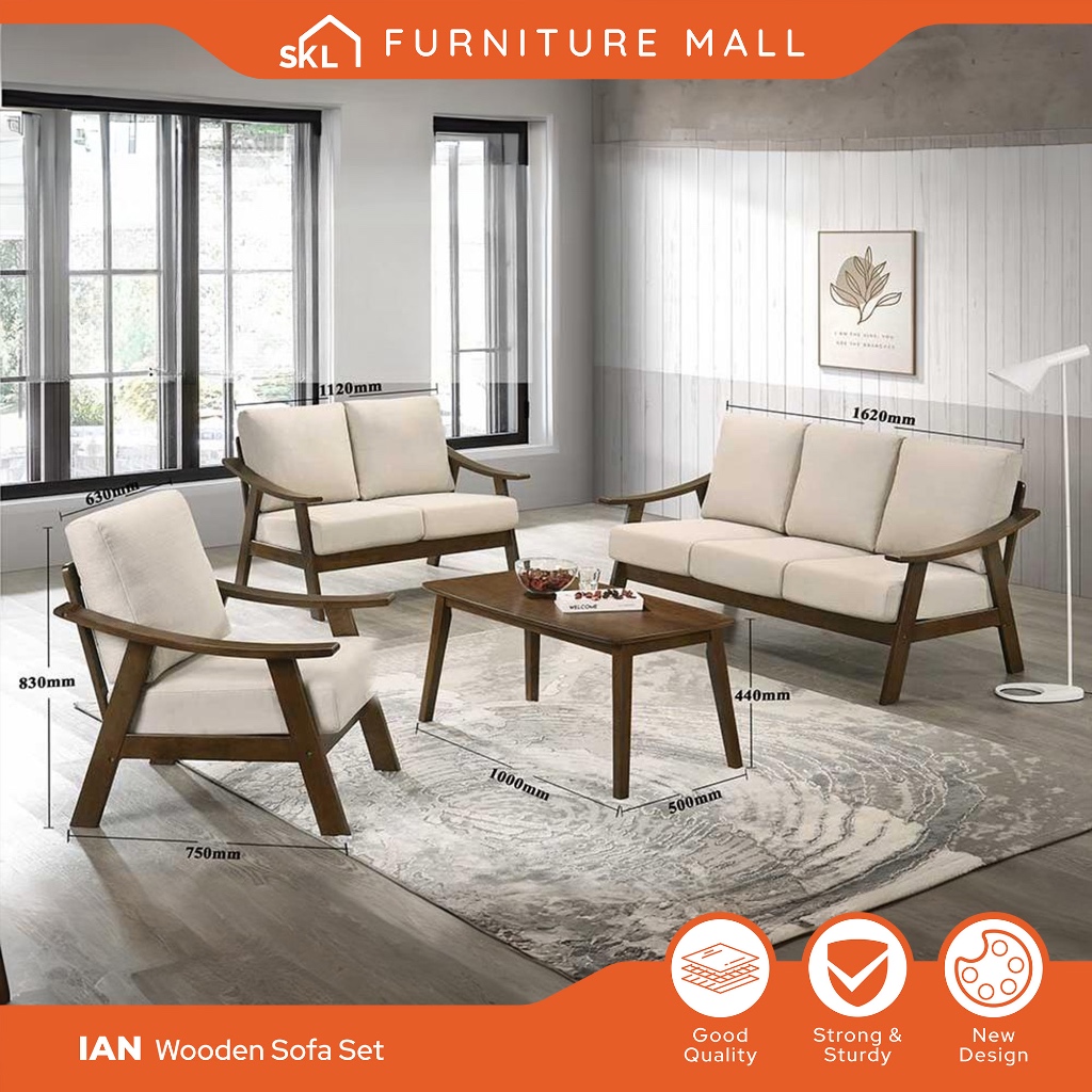 SKL Furniture WASHABLE CUSHION IAN Pocket Spring Solid Wood Sofa 1+2+3 ...