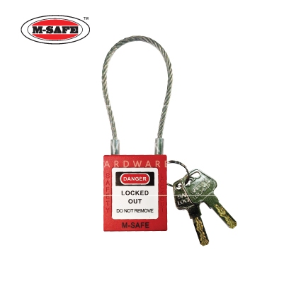 M-SAFE SAFETY PADLOCK STAINLESS STEEL 3.5MM WIRE ROPE - RED LOCKOUT ...