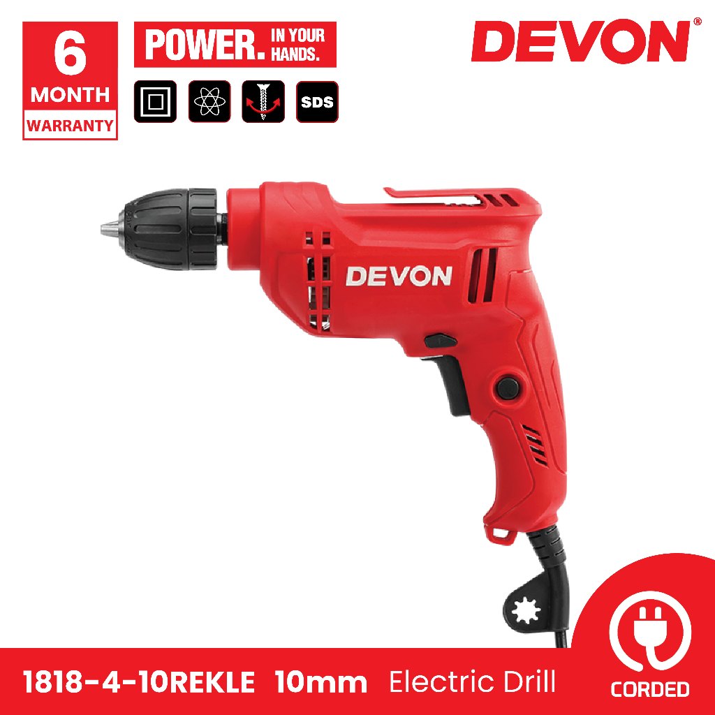DEVON 1818-4-10REKLE Corded Keyless Chuck Electric Drill 10mm 460w ...