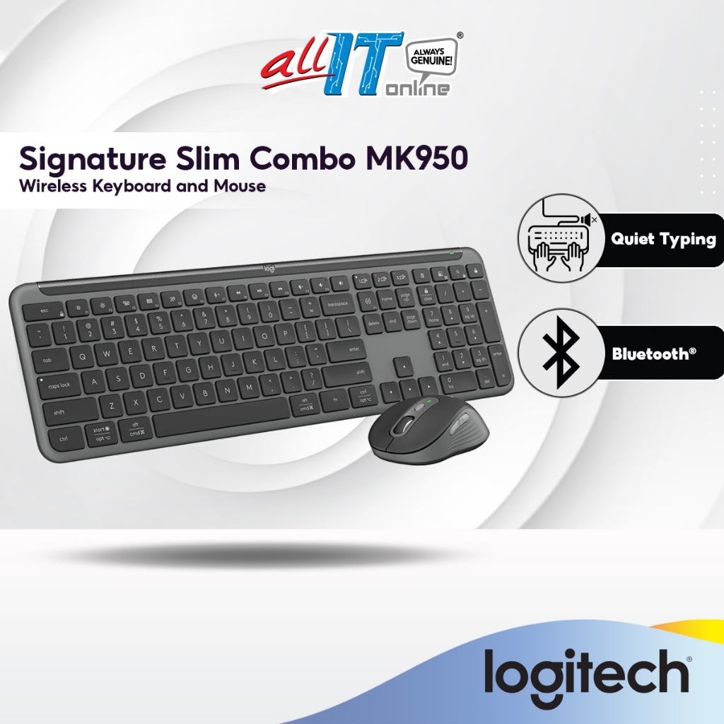 Logitech Signature Slim Wireless Mouse And Keyboard Combo Mk950 Quiet Typing Bluetooth