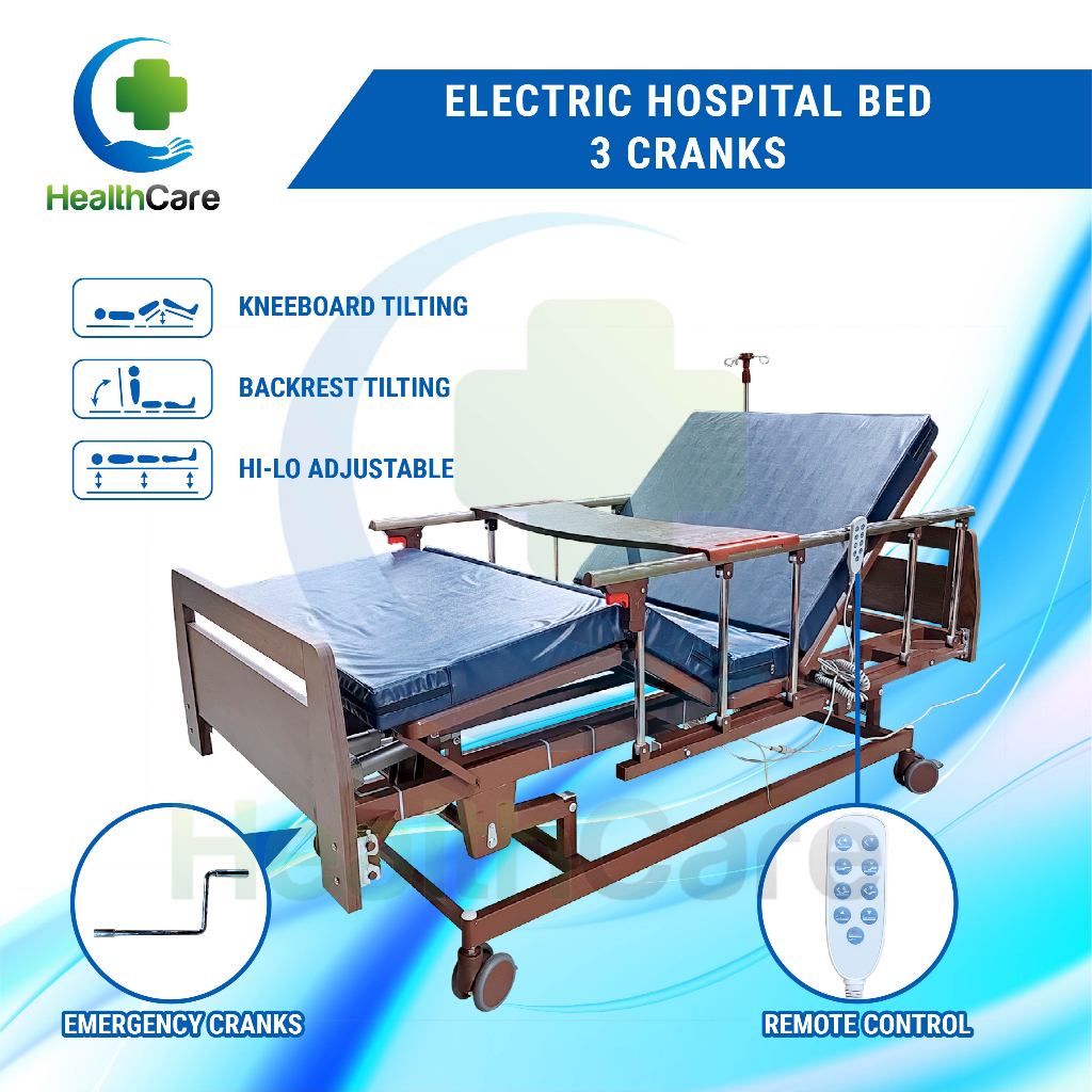 LIFEPRO 3 Cranks Electric Hospital Bed - Adjustable Backrest, Kneeboard ...