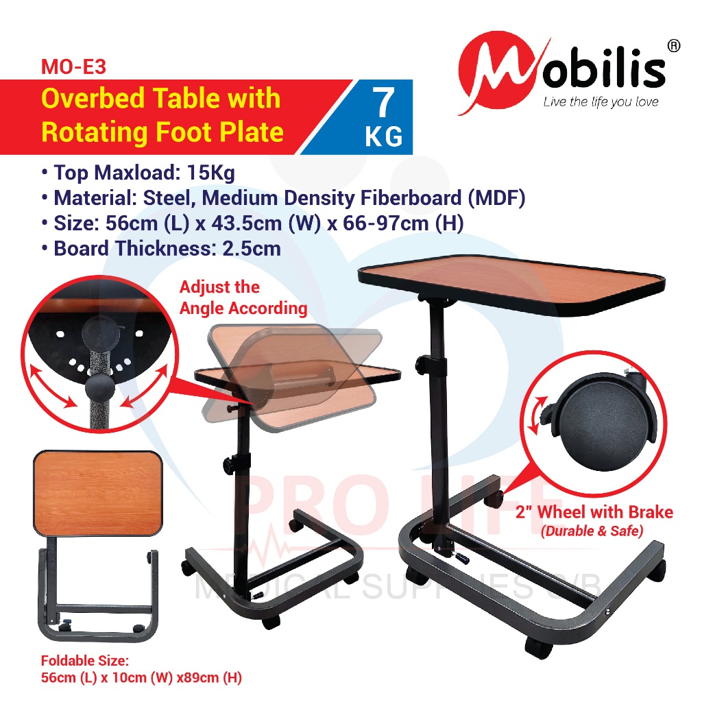 Mobilis Overbed Table with Rotating Foot Plate (MO-E3) Meja Makan ...