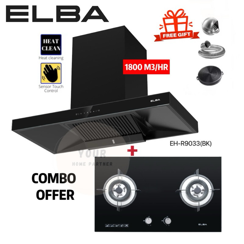 Elba Designer Hood EH-R9033(BK) Full Black Series Hood with Cooker Hob Gas Cooker Dapur Gas ...