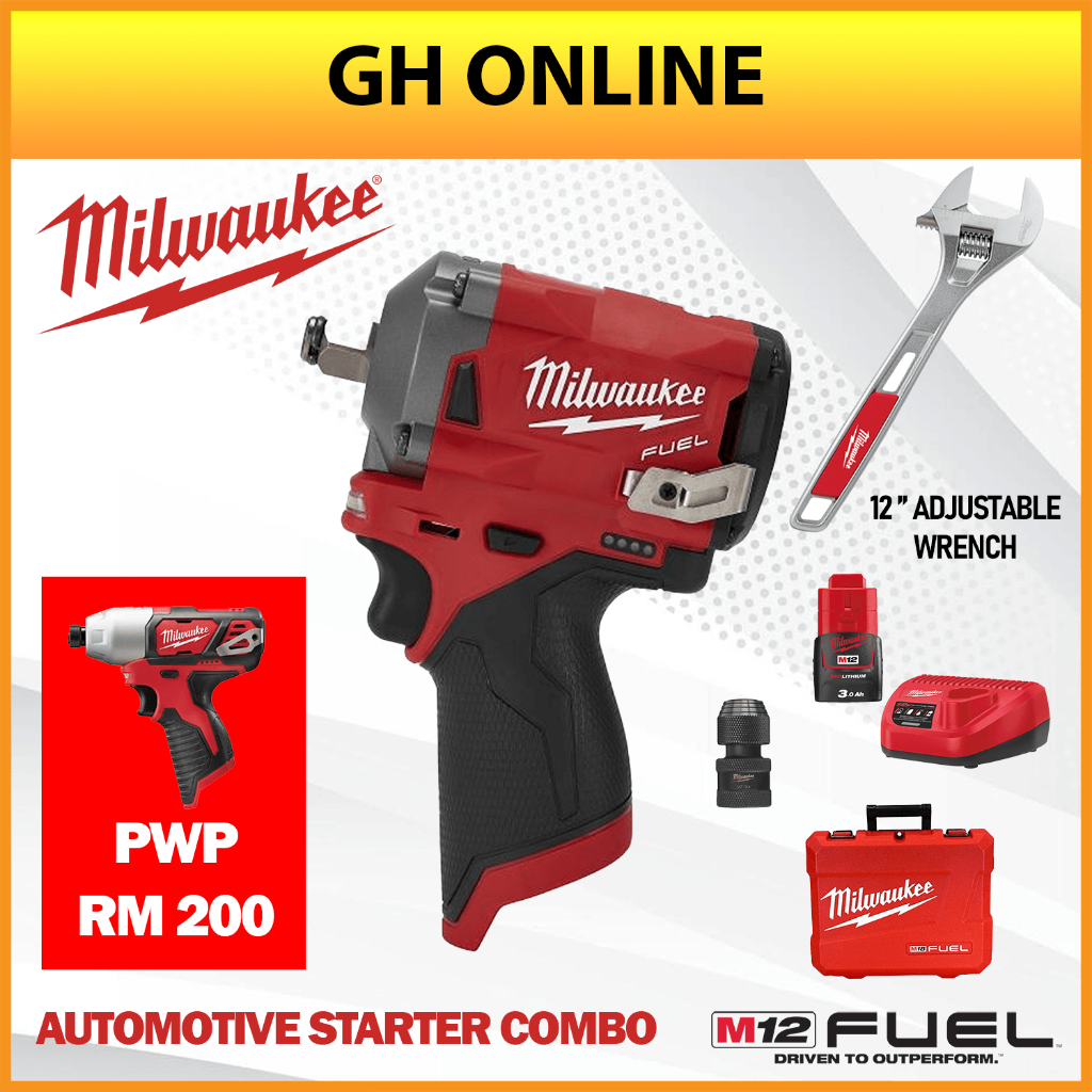 MILWAUKEE M12 FIWF12 M12 Fuel 1/2" Stubby Impact Wrench SOLO / COMBO ...