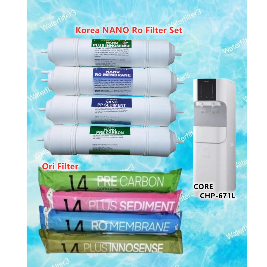 Coway 14 Ori Filter & 14 OEM Korea NANO RO Filter for Core CHP-671L ...