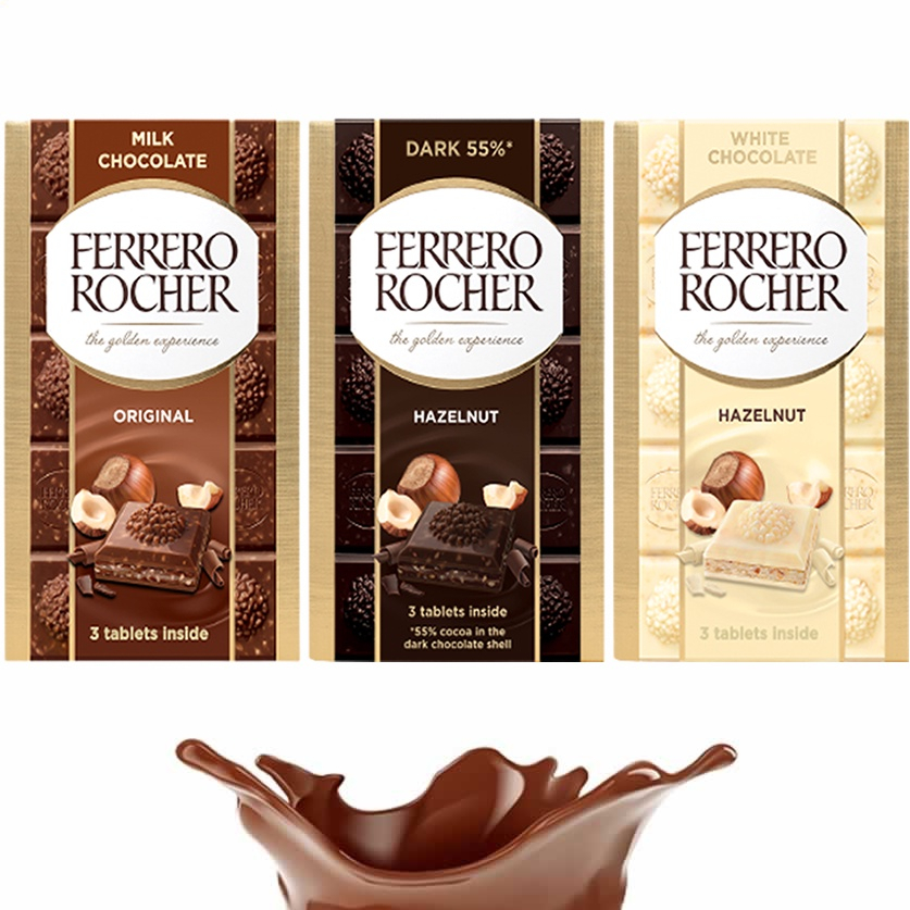 Ferrero Rocher Bar 90g - 270g [ Dark Hazelnut 55% / White Hazelnut ...