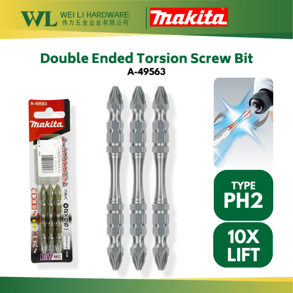 MAKITA Original 3Pcs PH2x65mm Double Ended Silver Torsion Screw Bit A ...