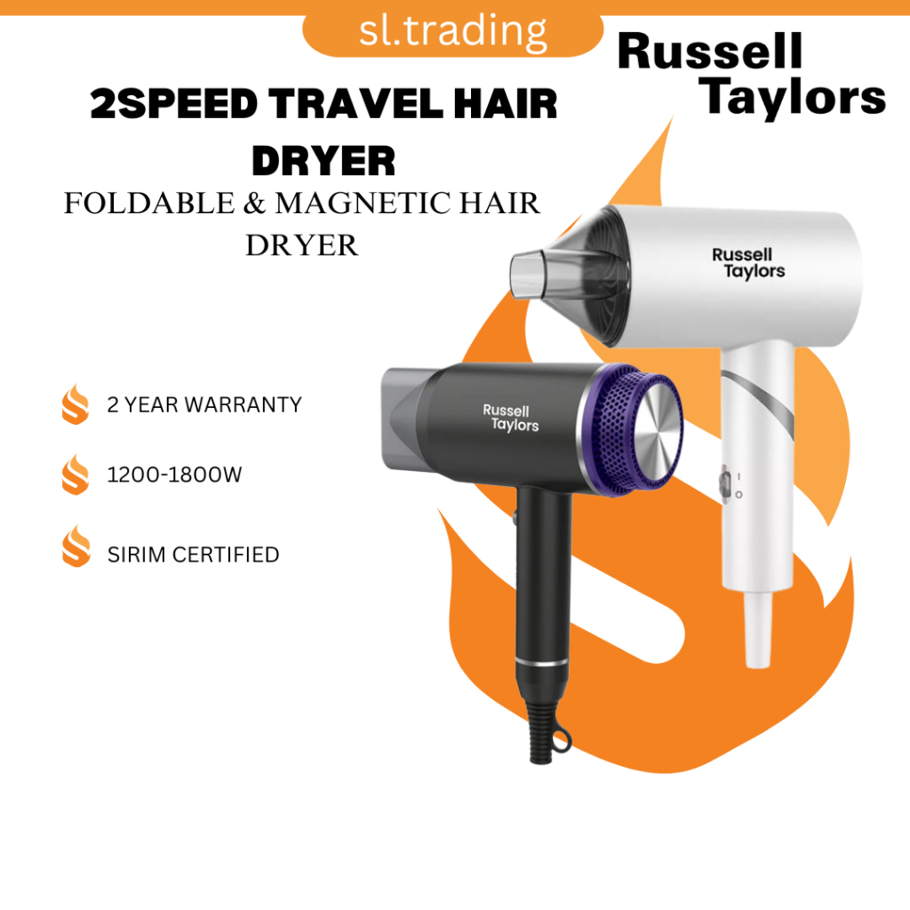 RUSSELL TAYLOR 1200W Foldable Travel Hair Dryer HD1/2 Speed Powerful ...