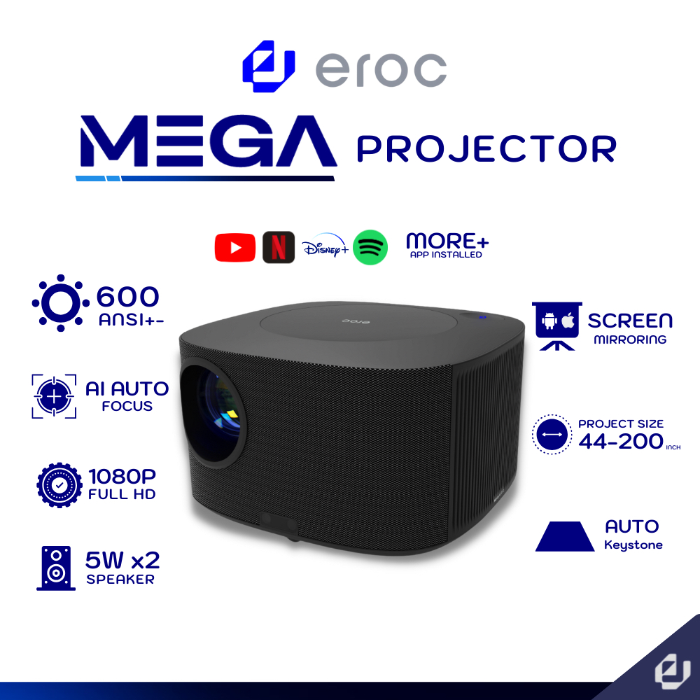[New] EROC Mega Projector Full HD 1080P / 200'' / 600 ANSI / Auto Focus ...