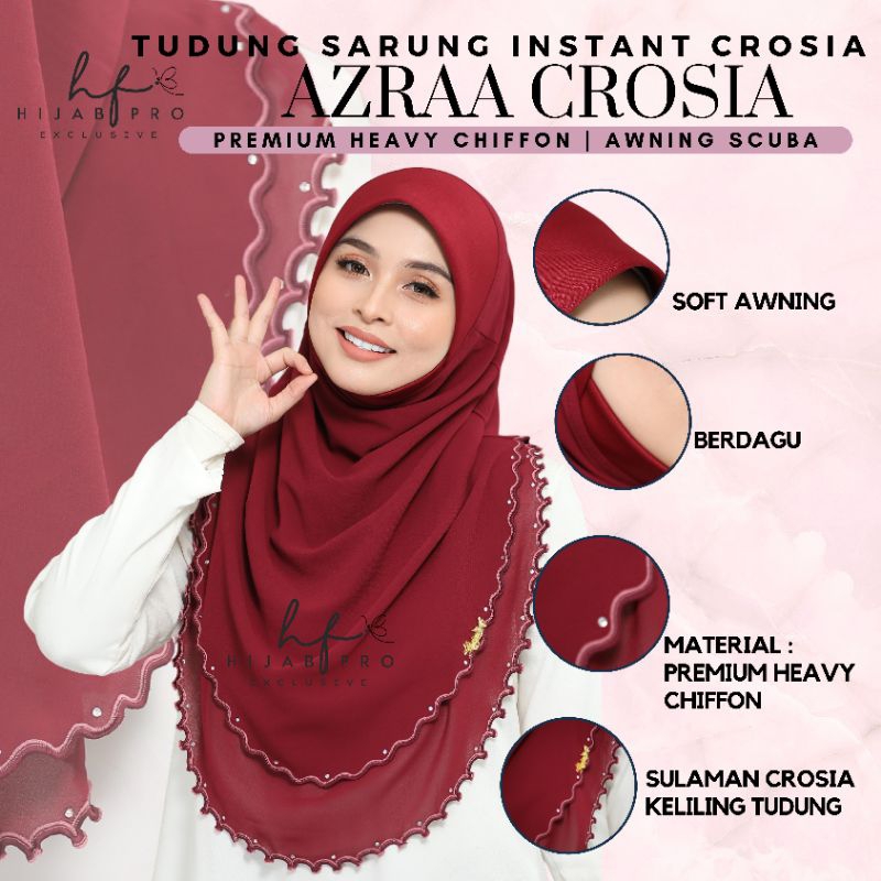 Tudung Instant Sulam Crosia Berdagu | Tudung Sarung 2 Layer Labuh | Fit ...