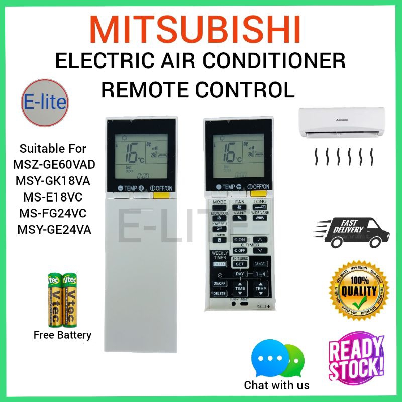 MITSUBISHI AIR CONDITIONER REMOTE CONTROL REPLACEMENT MSZ-GE60VAD/ MSY-GK18VA/ MS-E18VC/MS ...