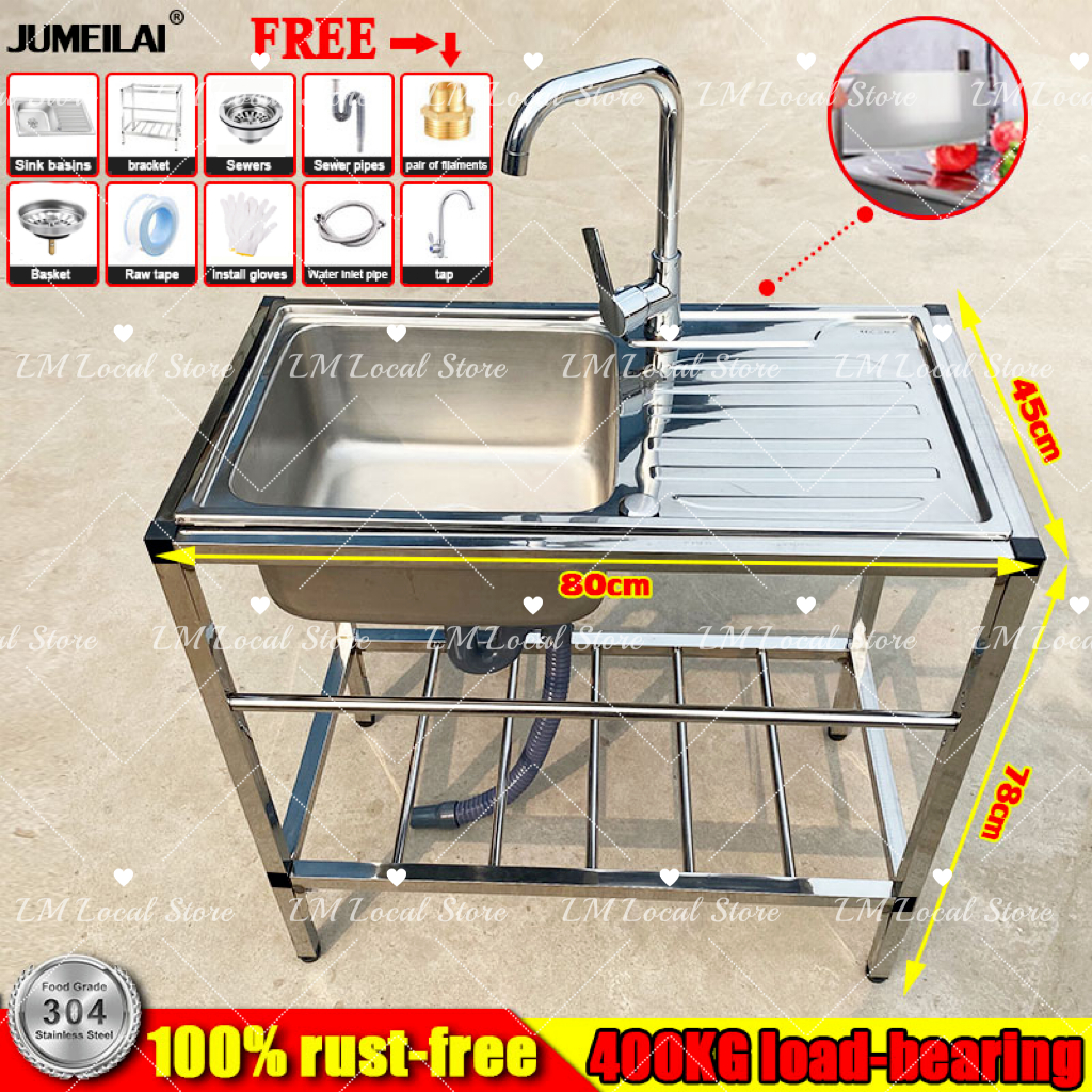 singki 80*45*78cm 304 stainless steel kitchen sink with Drain pipes and ...