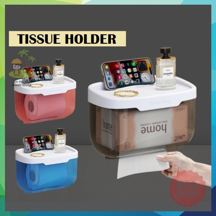 【HOMEWARE】Wall-Mounted Toilet Paper Holder Waterproof Covered Tissue ...