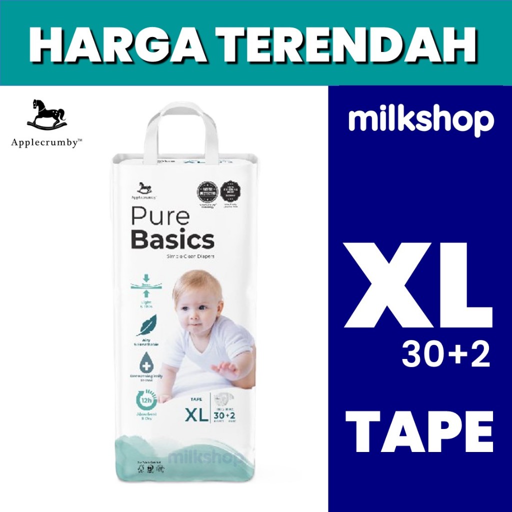 [ XL size Tape ] Applecrumby PureBasic Diapers 尿不湿 Dry Air Plus A+ Pure Basic Chlorine Free ...