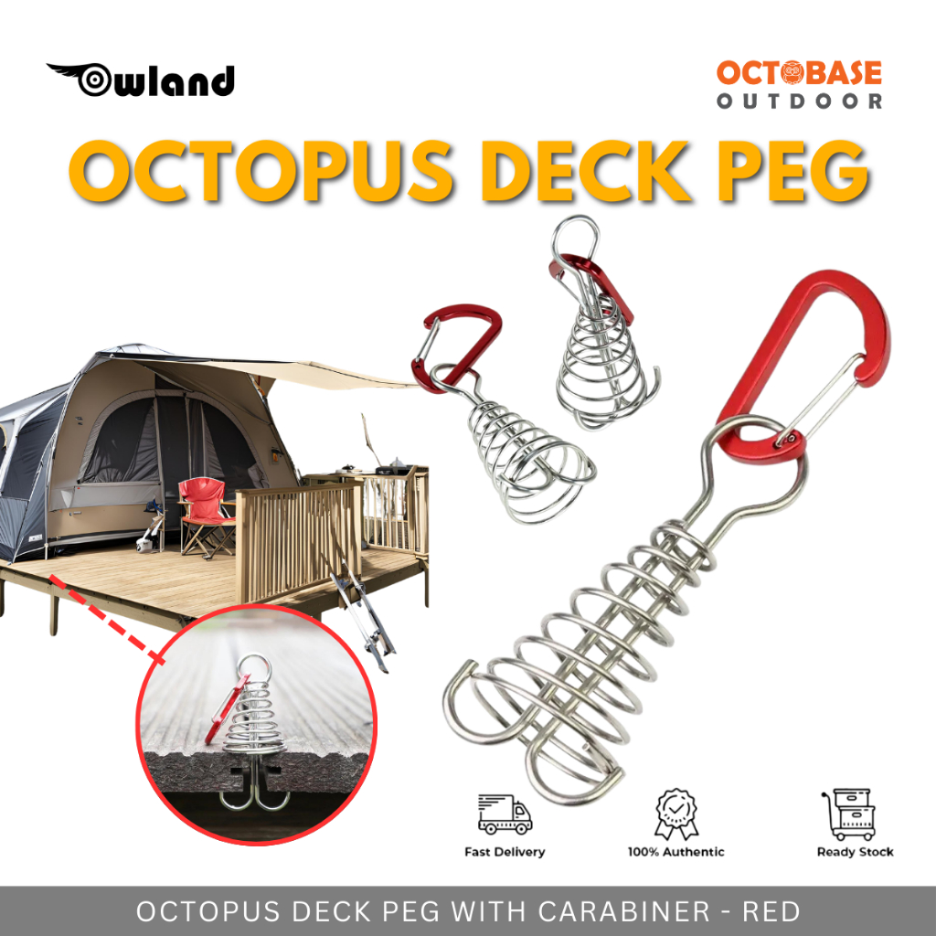 OWLAND - OCTOPUS DECK PEG WITH CARABINER STAINLESS STEEL LIGHTWEIGHT ...