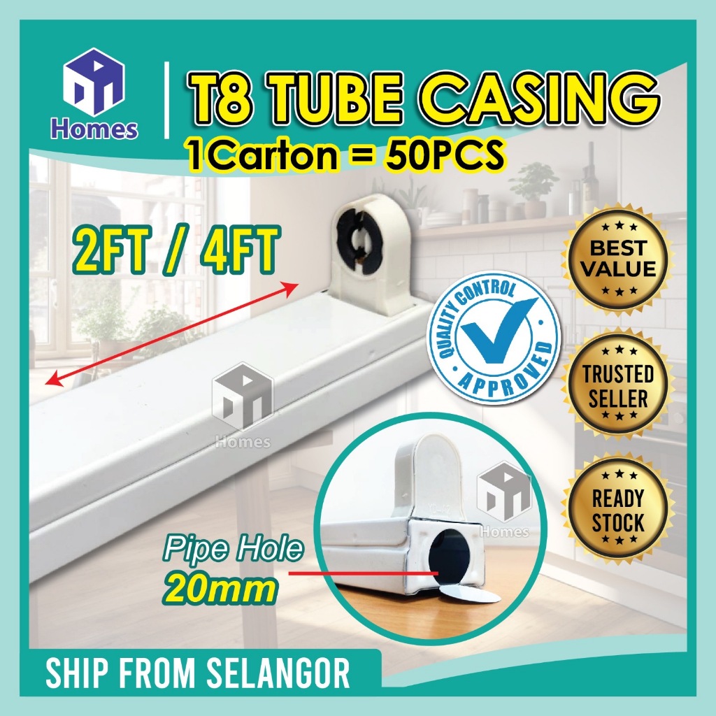 (50pcs) LED T8 Casing Fitting led T8 Single Casing 2feet 4feet Casing ...