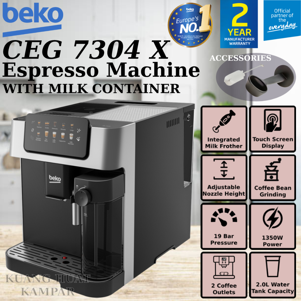 BEKO ESPRESSO COFFEE MACHINE / MAKER WITH MILK JUG CEG7304X / CEG 7304 ...