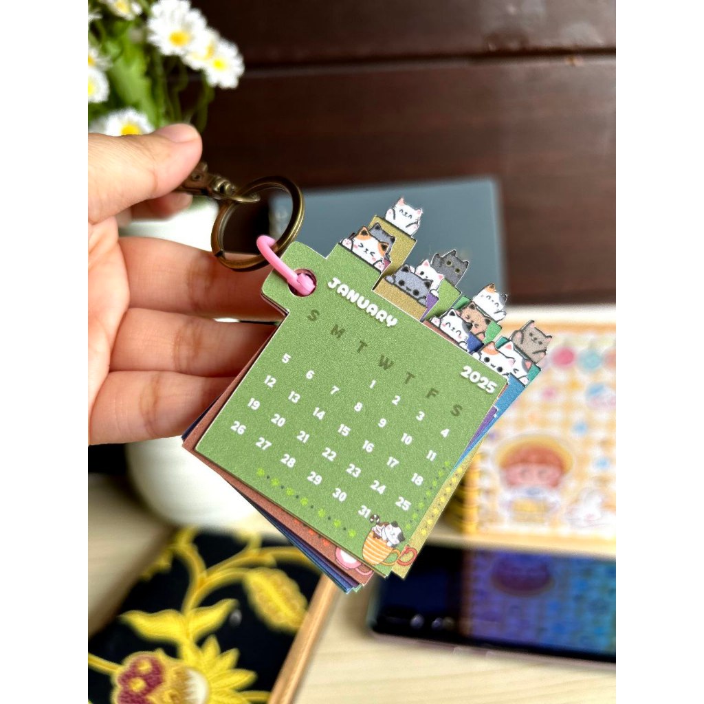 2025 CALENDAR MINI KEYCHAIN CAT SMALL KUCING CUTE MURAH SIMPLE COMEL ...