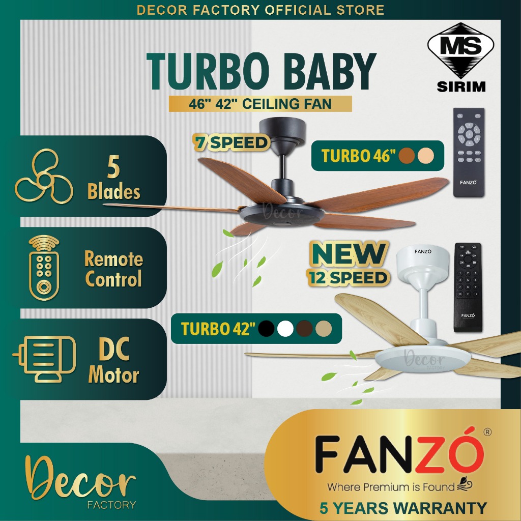 FANZÓ Fan FANZO TURBO BABY 46" 5 Blades 7 Speed DC Motor With Remote ...