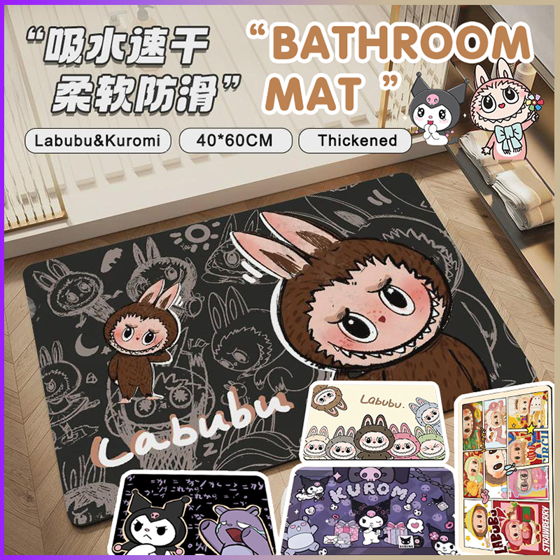Kuromi Labubu Water Absorption Diatom Mud Mat Bathroom Door Non-Slip ...